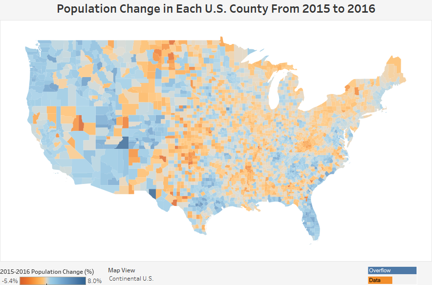 Population Change in Each U.S. County From 2015 to 2016 - Overflow Data