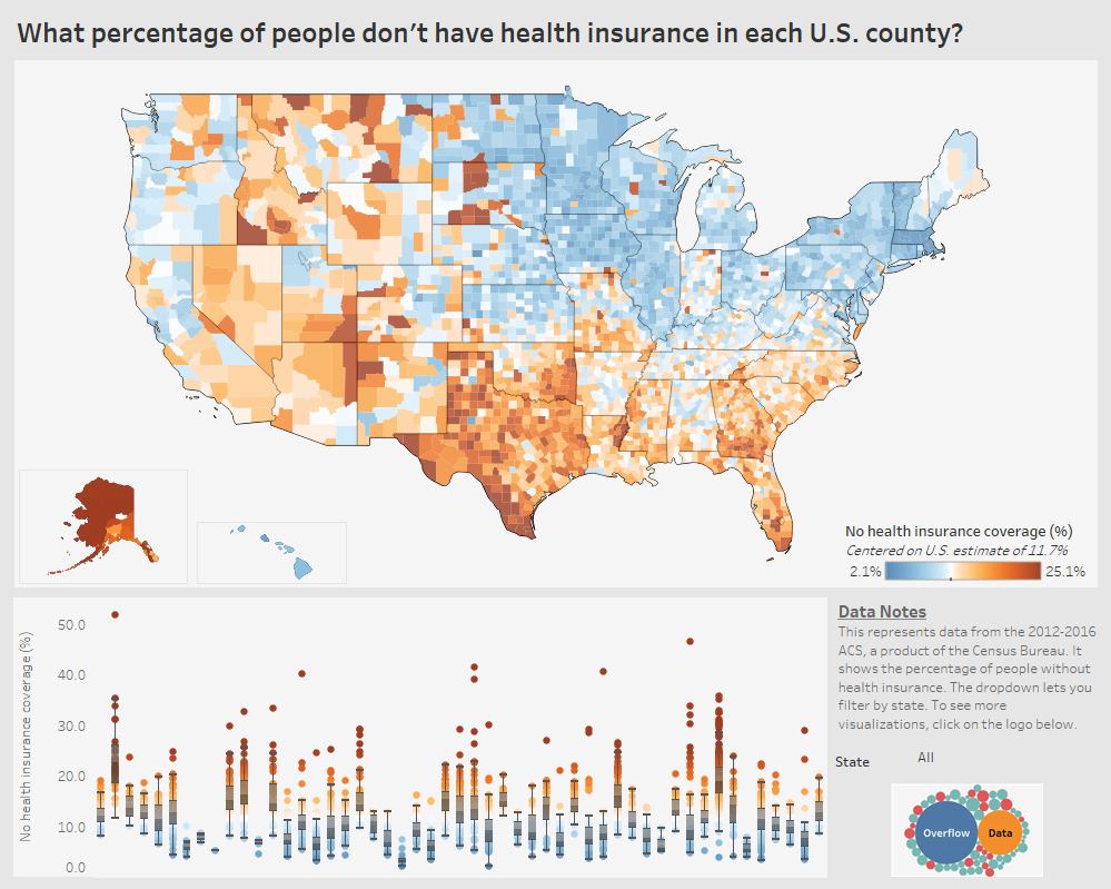 What percentage of people don't have health insurance in each U.S ...