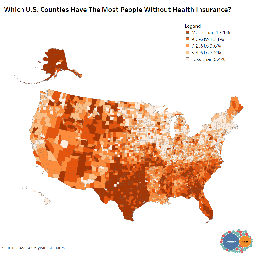 Which U.S. Counties Have The Most People Without Health Insurance ...